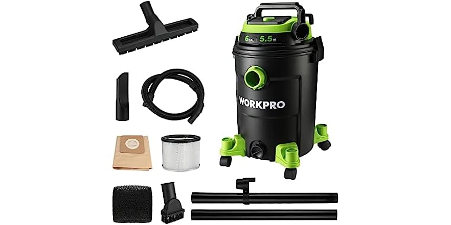 WORKPRO 6 Gallon Wet/Dry Vacuum, 5.5 Peak HP