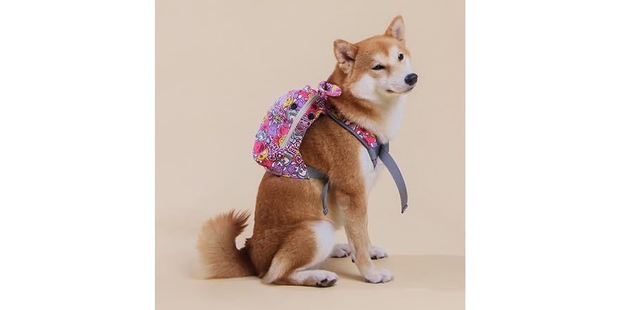 Patterned Duffle Dog Backpack and Harness