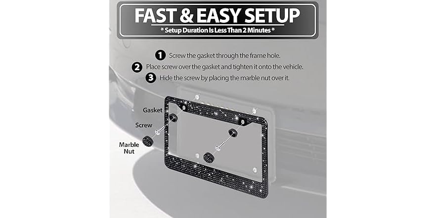 Zone Tech GA0071 Shiny Bling License Plate Frame 2 pk bling