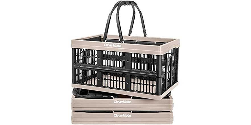 CleverMade 3PK Collapsible Shopping Basket - TAN