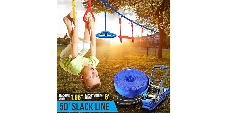 SereneLife 50ft Ninja Slackline Obstacle Course Outdoor Gym (Open Box)