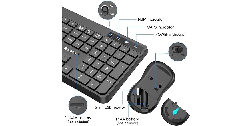 KOORUI Wireless Keyboard and Mouse Combo