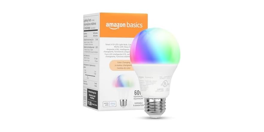 Amazon Basics Smart A19 LED Light Bulb, Color Changing