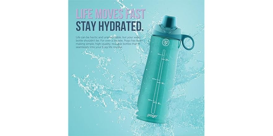 Pogo Bottle with Soft Straw Lid, 18 oz, Teal