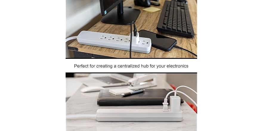(1,2 Pack) GE 6-Outlet Power Strip, 3FT Extension Cord, 16 Gauge, Flat Plug