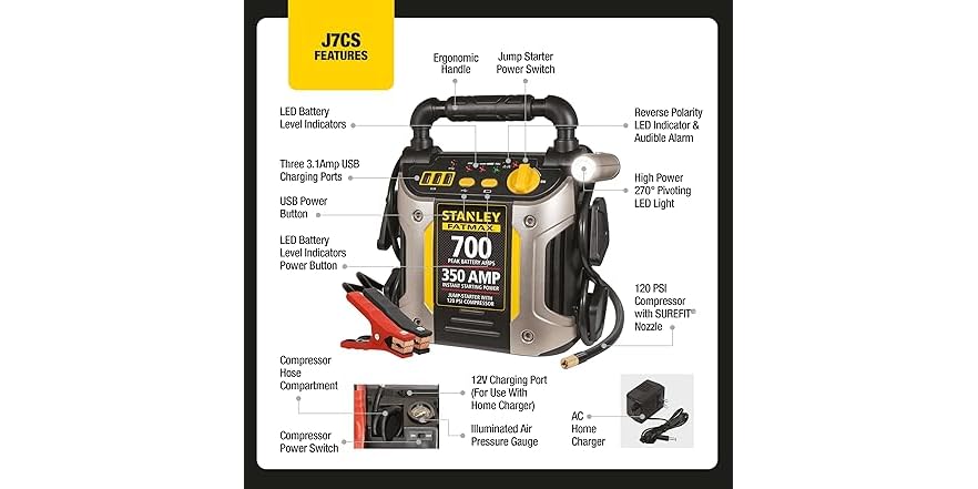 Stanley FATMAX J7CS Portable Power Station Jump Starter (Open Box)
