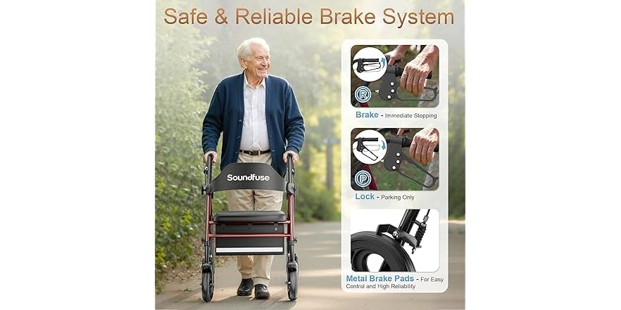 Soundfuse Rollator Walkers with Seat for Seniors, Foldable 8 (Open Box)