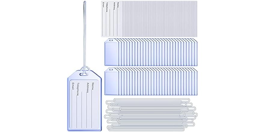 Clear Heavy Duty Luggage Tags (60 Pack)