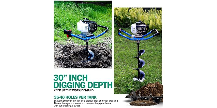 Landworks Gas Powered Earth Auger - 3HP 52cc