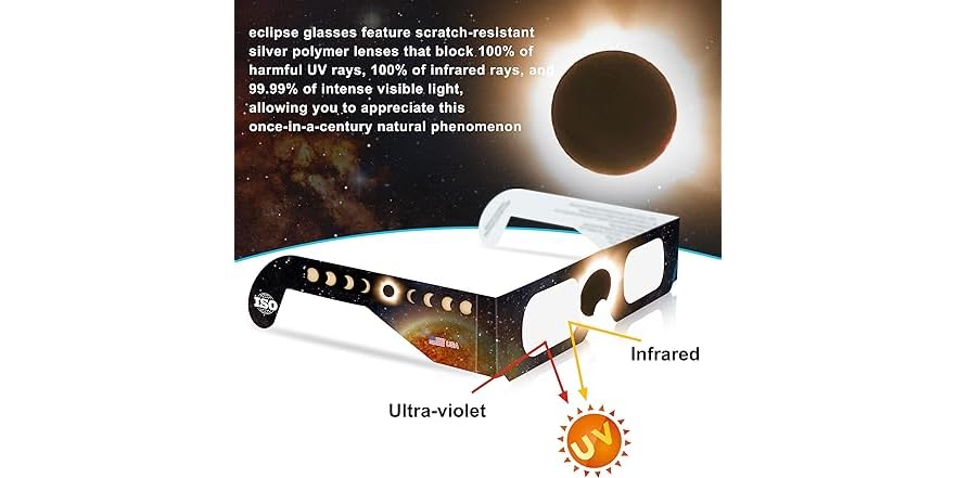 (100 PACK) Solar Eclipse Glasses NASA Approved