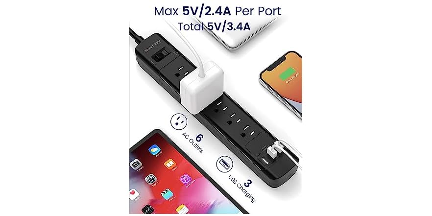 SUPERDANNY Surge Protector Power Strip
