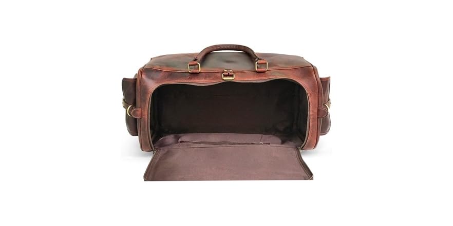 20" Leather Duffel w/ Side Buckle Pocket