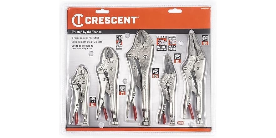 Crescent 5pc Curved & Long Nose Locking Plier Set