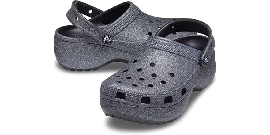 Crocs Women's Classic Platform Clogs, Black/Glitter Rainbow, 8