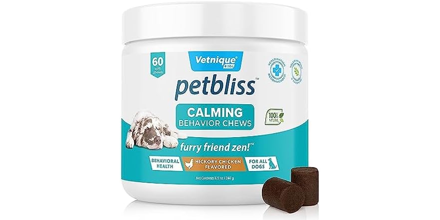 60 Count Petbliss - Dog Calming Chews - Anxiety Relief Treats for Stress
