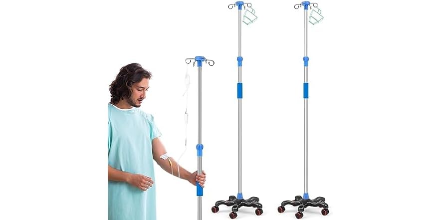 2 Pack Rolling IV Pole Stand Rack