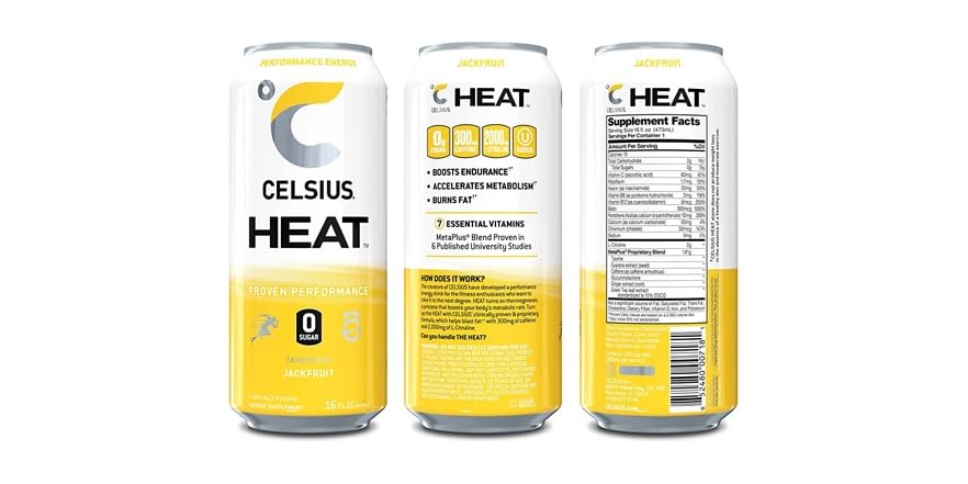CELSIUS HEAT Performance Energy Drink, Jackfruit, 192 Fl Oz (Pack of 12)