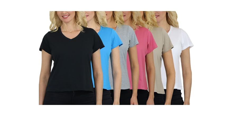 3&6Pk Womens S/S V-Neck Cotton Tee (S-2XL)