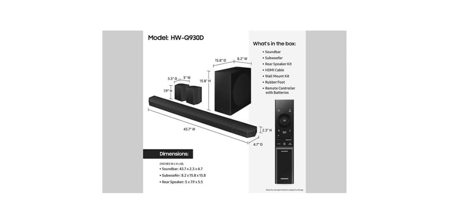 (NEW) Samsung HW-Q930D 9.1.4CH Soundbar w/Subwoofer (Open Box)