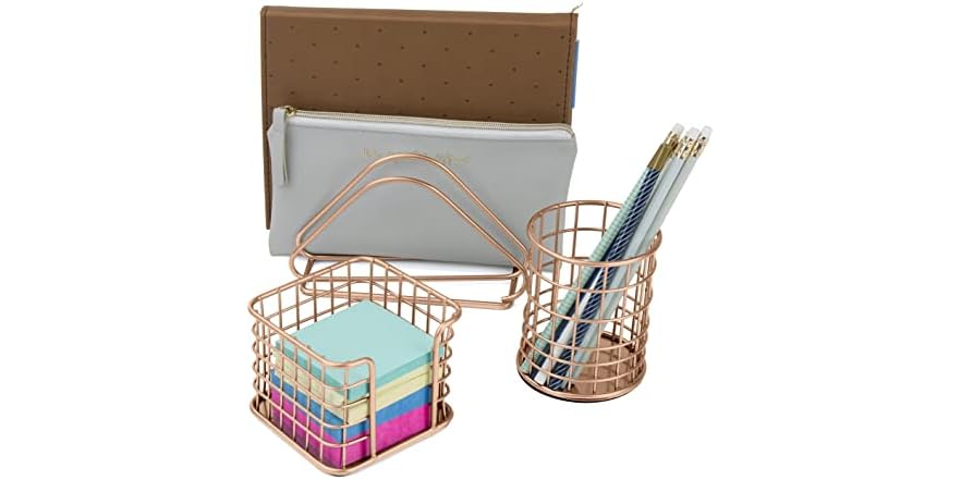 Wire Metal 5 in 1 Desk Organizer Set White