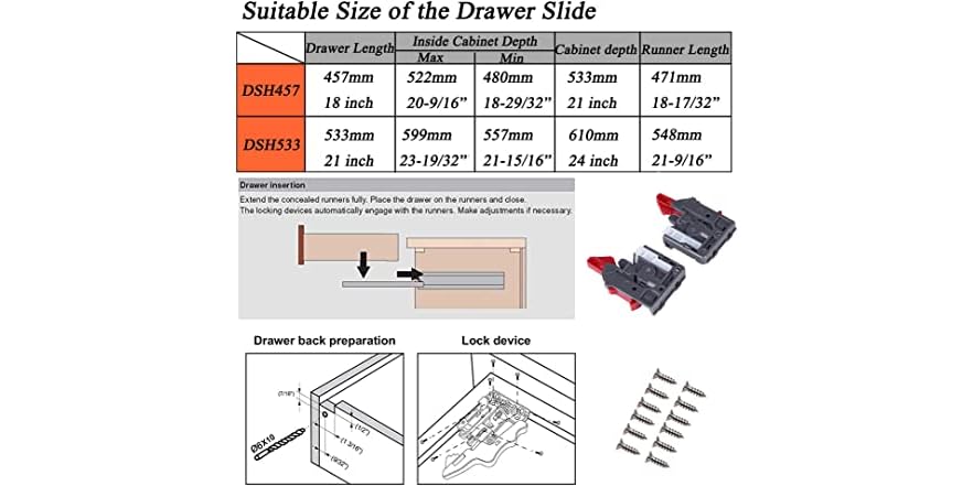 18" Self Soft Close Under/Bottom Rear Mounting Drawer Slides