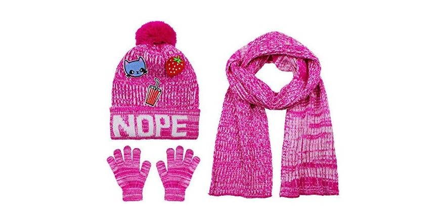 SWAK Girls Knit Hat Scarf And Gloves Set