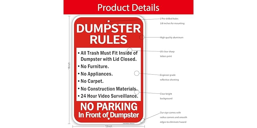 Dumpster Rules Sign 18x12 Reflective