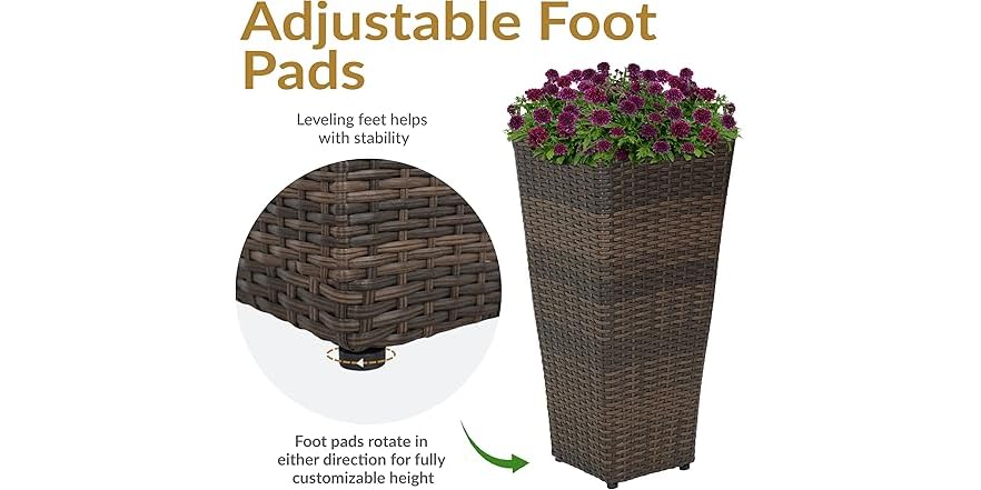 Sunnydaze Set of 2 Square Tall Wicker Planters- Brown