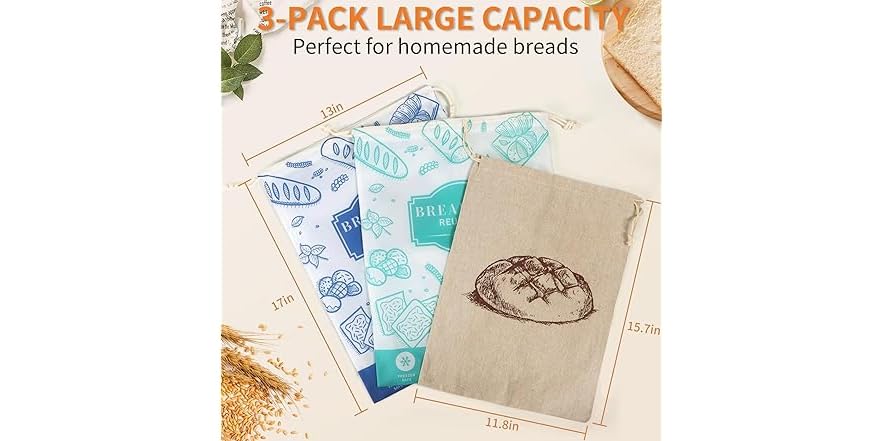 3-Pack Homemade Bread Bags
