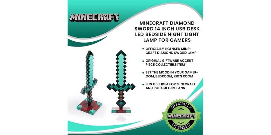 LED Minecraft Diamond Sword for Desk