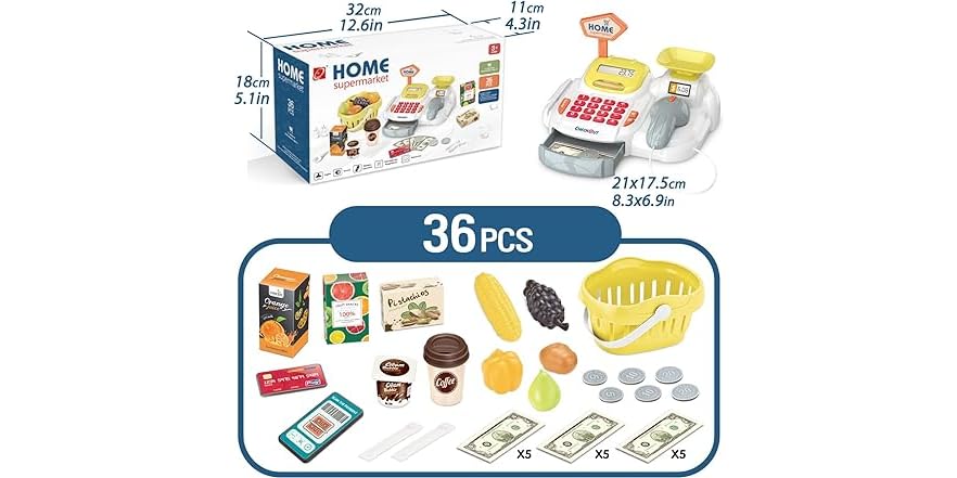 36 PC Pretend Supermarket Cashier Toys