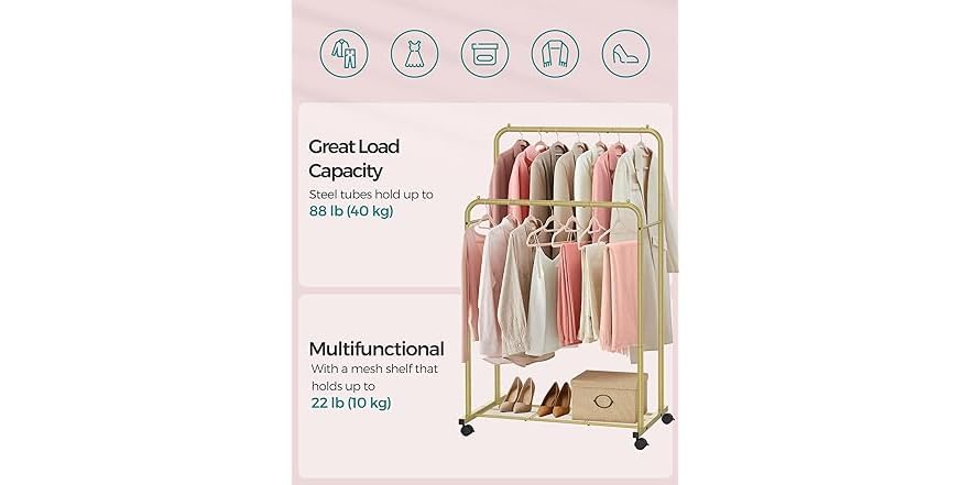 SONGMICS Double-Rod Rack w/ Wheels