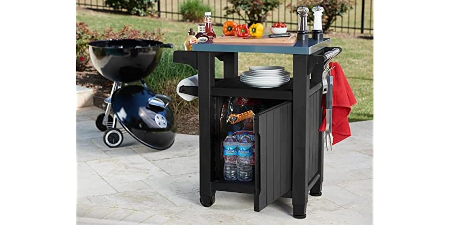 Keter Unity Portable Outdoor Table and Storage Cabinet-DK Grey