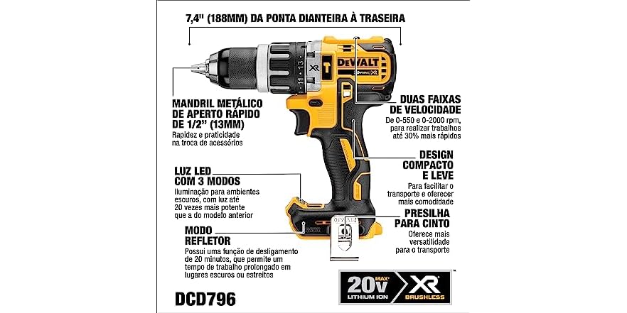 Dewalt DCD796B 20V MAX XR 1/2 in Compact Hammerdrill