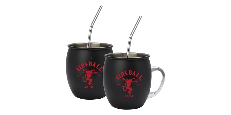 Fireball 2-Piece Mule Mug Set w/ Straws
