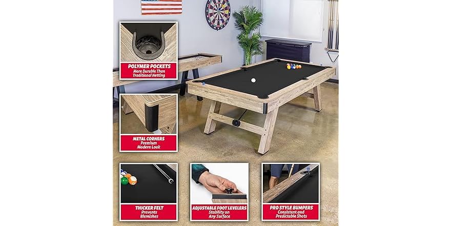 GoSports 8 ft Pool Table with Wood Finish