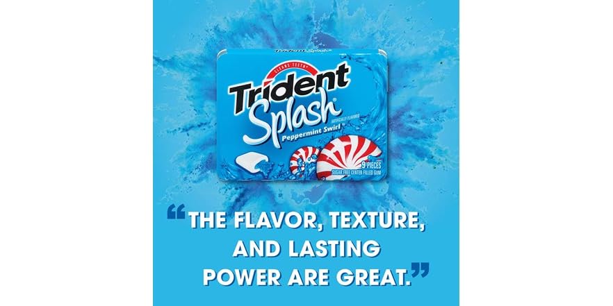 Trident Splash Peppermint Swirl Sugar Free Gum, 20 Packs of 9 Pieces ...