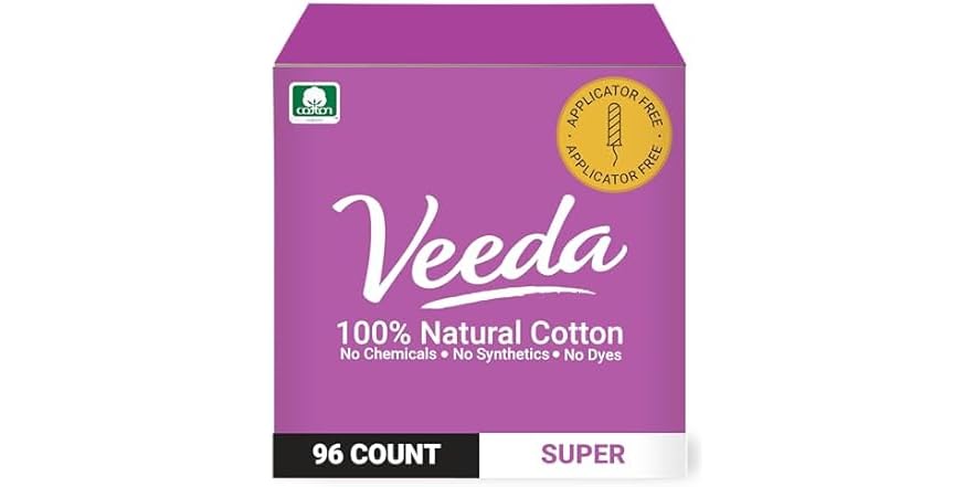 Veeda 100% Natural Cotton Tampons Super Absorbency