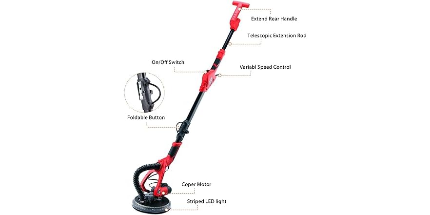 POWERMAVERICK 8FT Drywall sander kit w/LED Lights