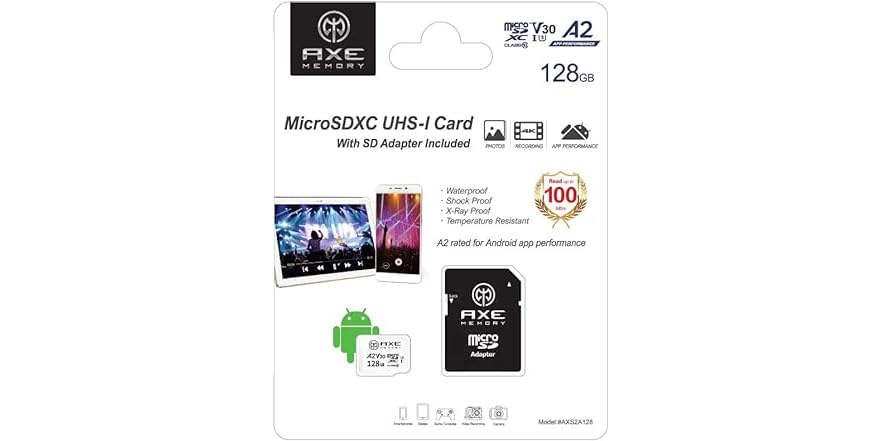 AXE MEMORY 128GB Micro SD Card 4K Ultra