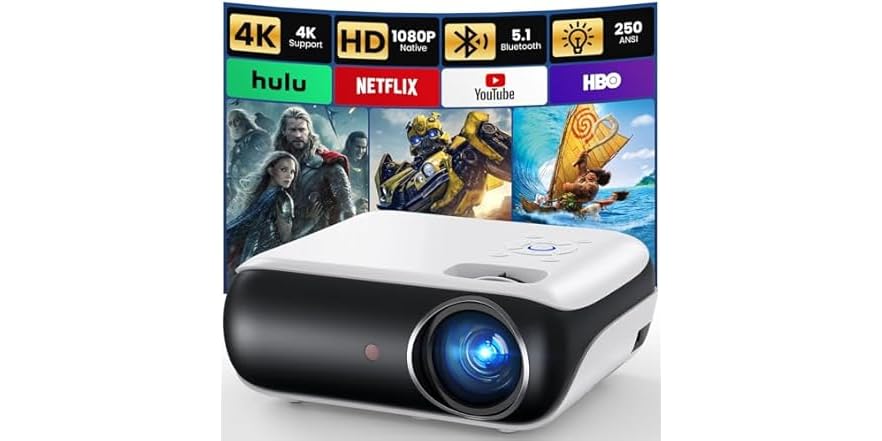 HAPPRUN Native 1080P Bluetooth Projector (Open Box)