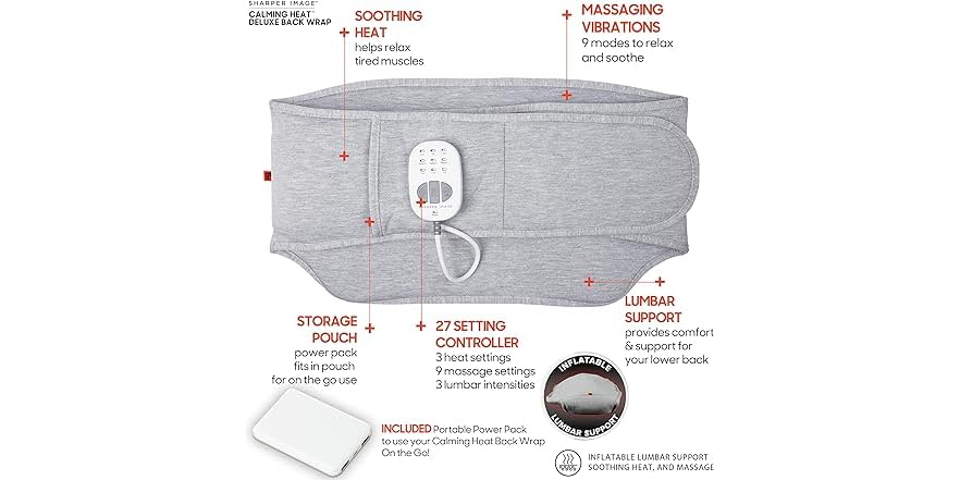 Calming Heat Back Wrap by Sharper Image with Power Pack