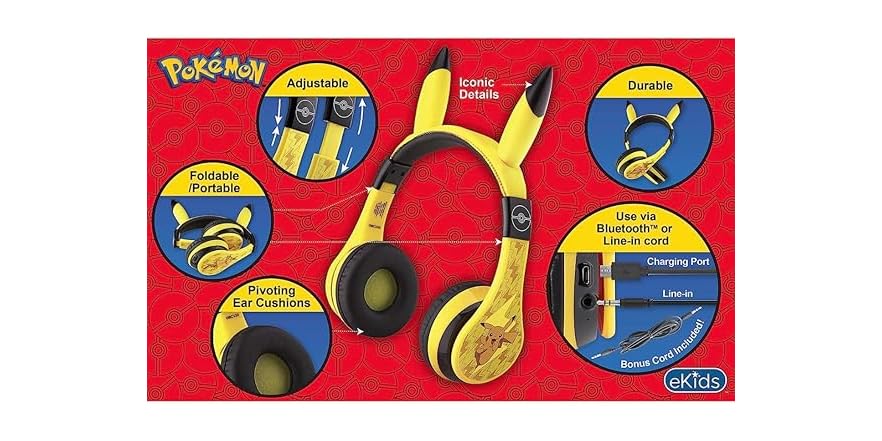 Kids Pokemon Bluetooth Headphones w/Mic