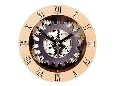 12" Moving Gear Wall Clock w/Wooden Dial Ring