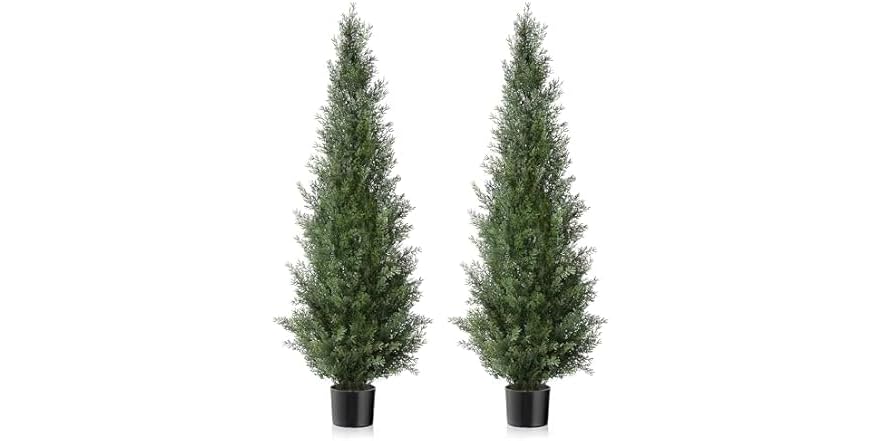 TRESIL Set of 2 Pre-Potted 3 Feet Faux Cedar Tree