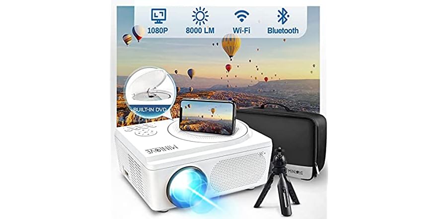 MINLOVE 1080P Portable DVD Projector (Open Box)
