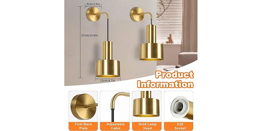 VerRon Wall Lights with Remote 2 Set Gold