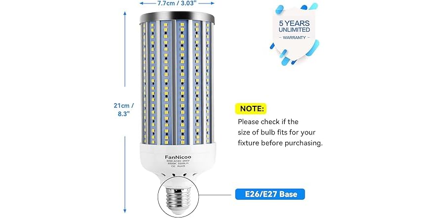 FanNicoo E26 60W LED Light Bulb 500W Equivalent