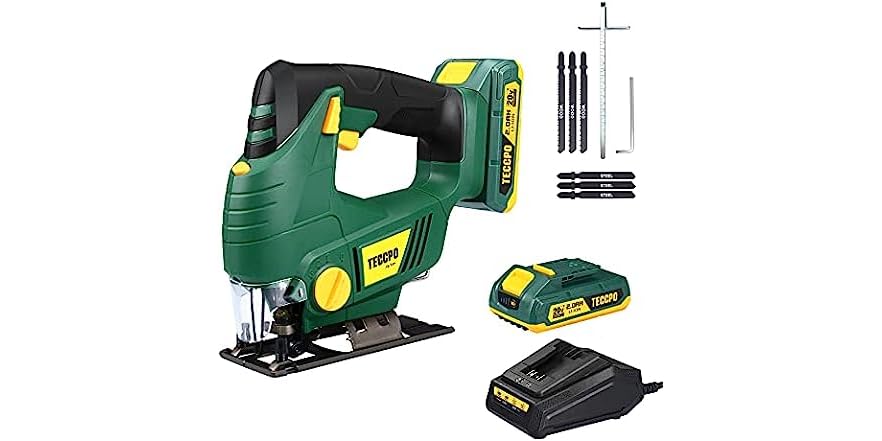 TECCPO Cordless Jigsaw, 20V MAX 2.0Ah Jig Saw Kit