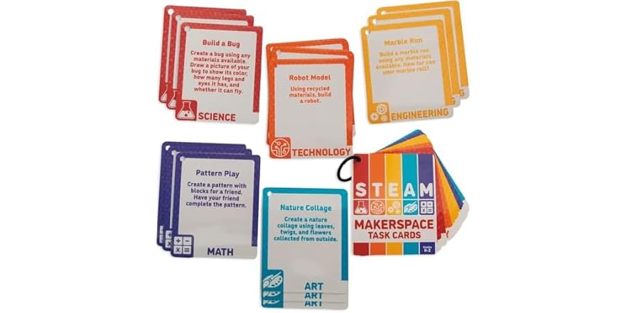 4 1/2" x 5 1/2" Grades K-2 STEM Makerspace Laminated Cardstock Task Cards